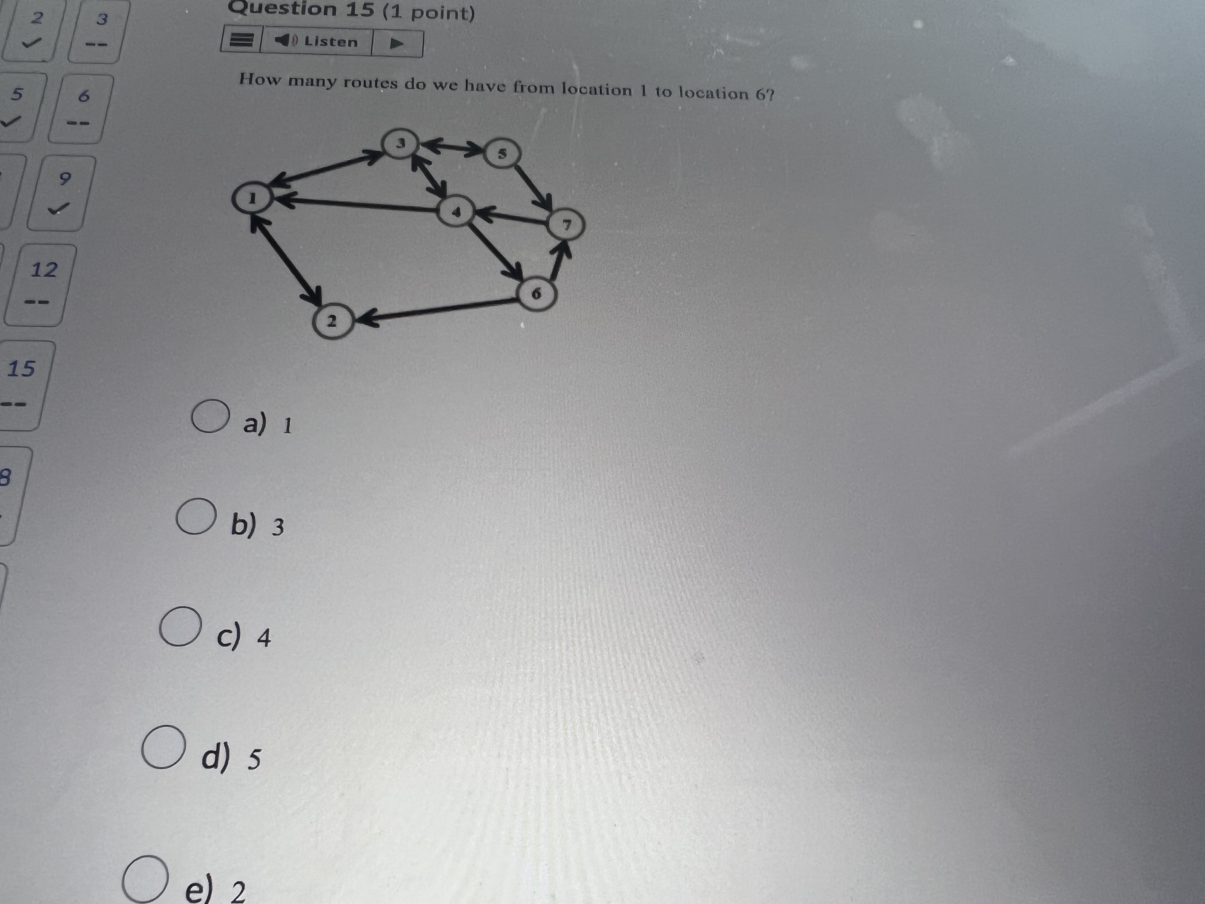 Solved 2 (1) , ﻿Question 15 (1 ﻿point)How many routes do we | Chegg.com