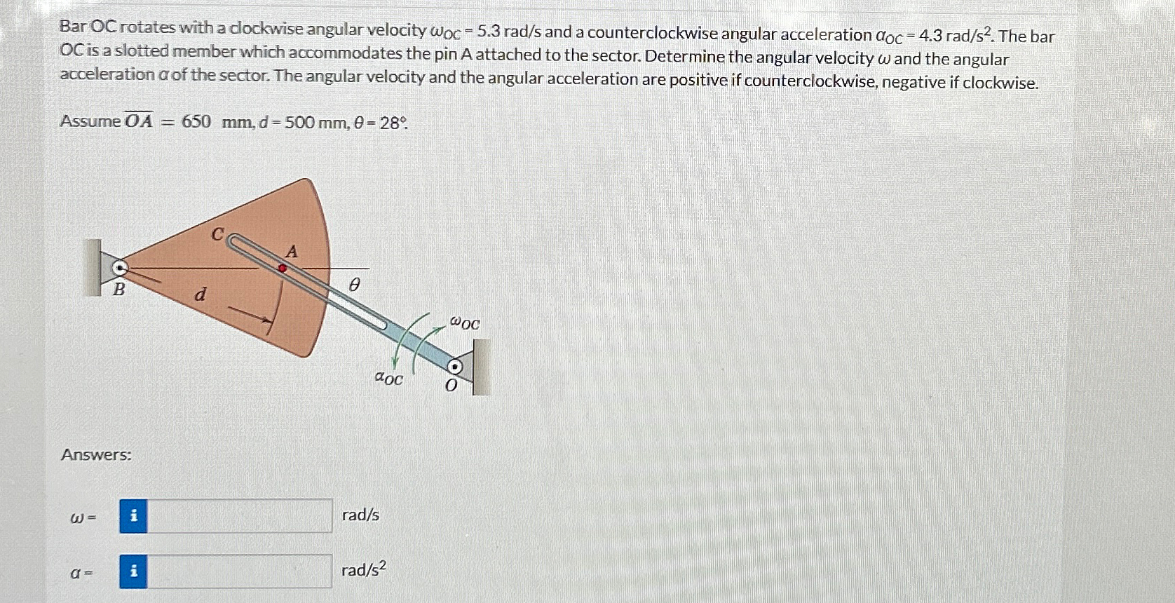 Solved Bar OC rotates with a clockwise angular velocity | Chegg.com