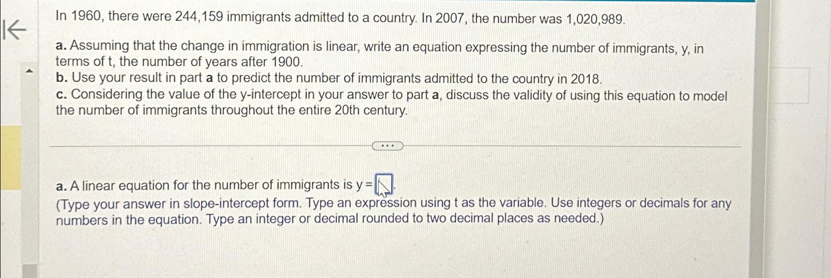 Solved In 1960 , ﻿there were 244,159 ﻿immigrants admitted to | Chegg.com