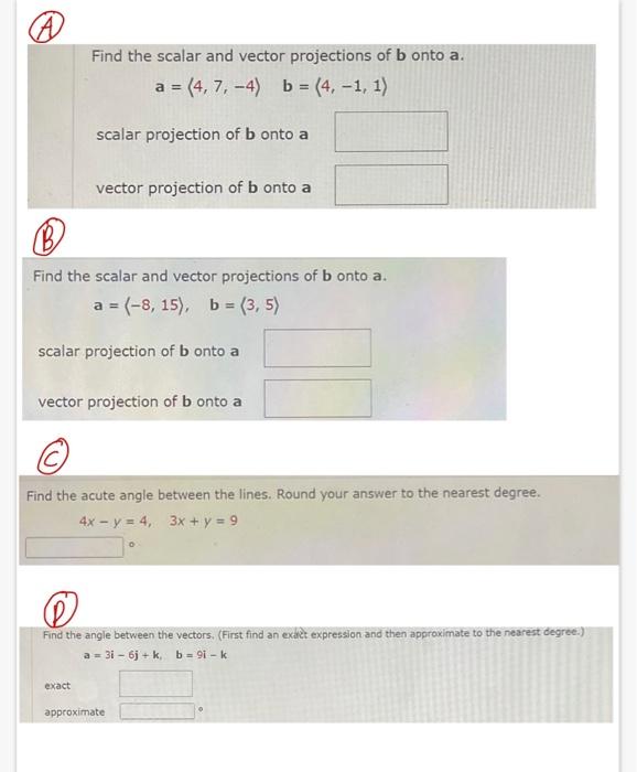 Solved Find the scalar and vector projections of b onto a. a | Chegg.com