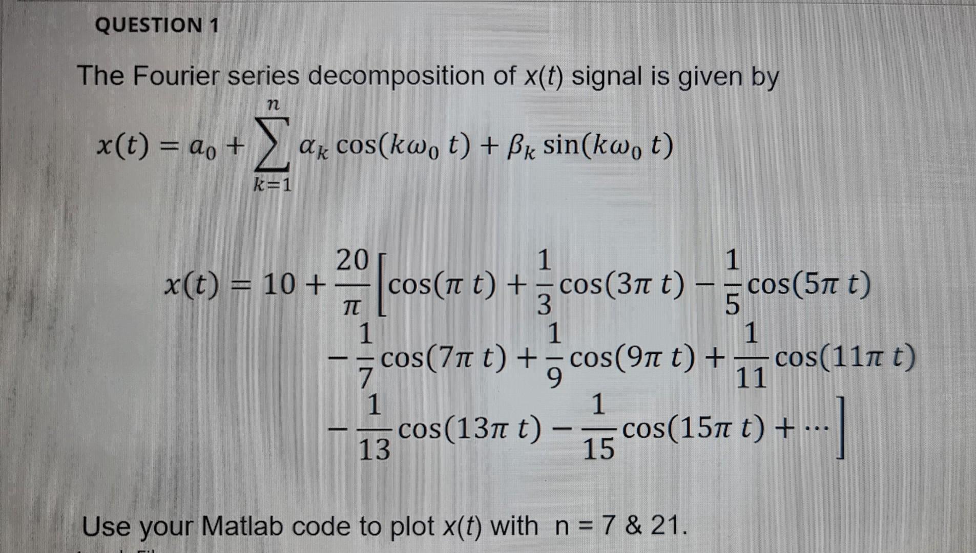 The Fourier series decomposition of x(t) signal is | Chegg.com