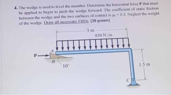 Solved 4. The wedge is used to level the member. Determine | Chegg.com