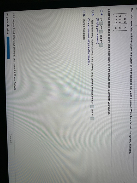 Solved The matrix associated with the solution to a system | Chegg.com