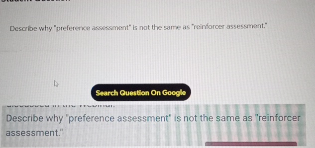 Solved Describe why "preference assessment" is not the same | Chegg.com