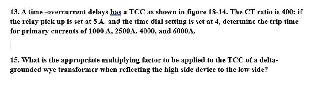 Solved A time-overcurrent delays has a TCC as shown in | Chegg.com