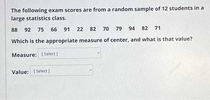 Solved The following exam scores are from a random sample of | Chegg.com