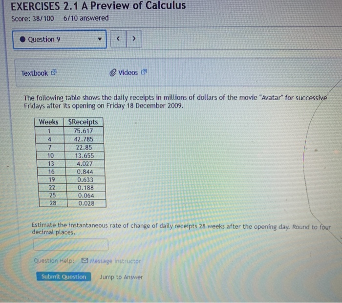 Solved EXERCISES 2.1 A Preview of Calculus Score: 38/100 | Chegg.com