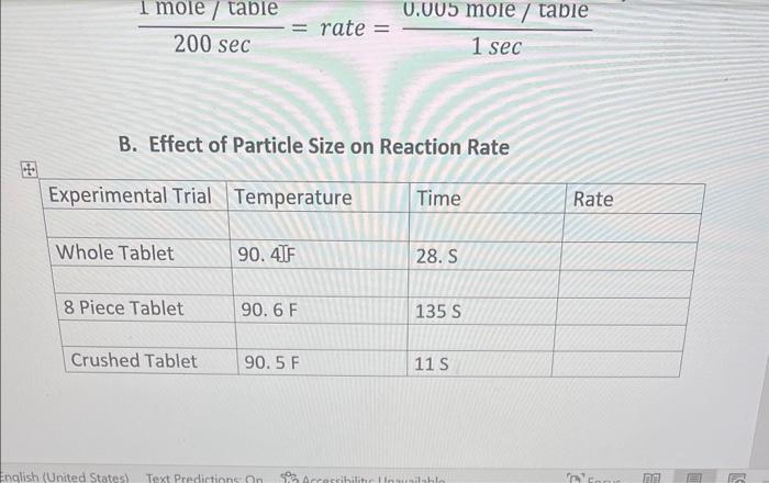 Solved B Effect Of Particle Size On Reaction Ratein This