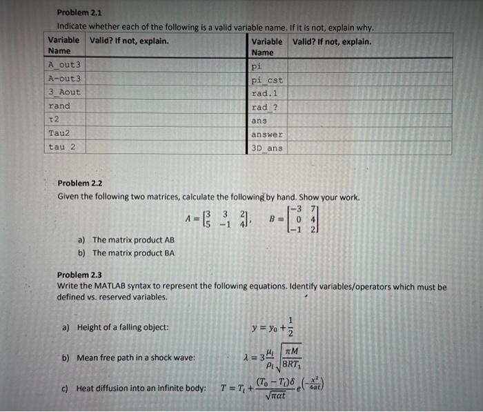 Solved Problem 2.1 Indicate whether each of the following is | Chegg.com