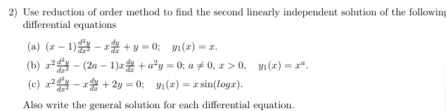 Solved Use reduction of order method to find the second | Chegg.com