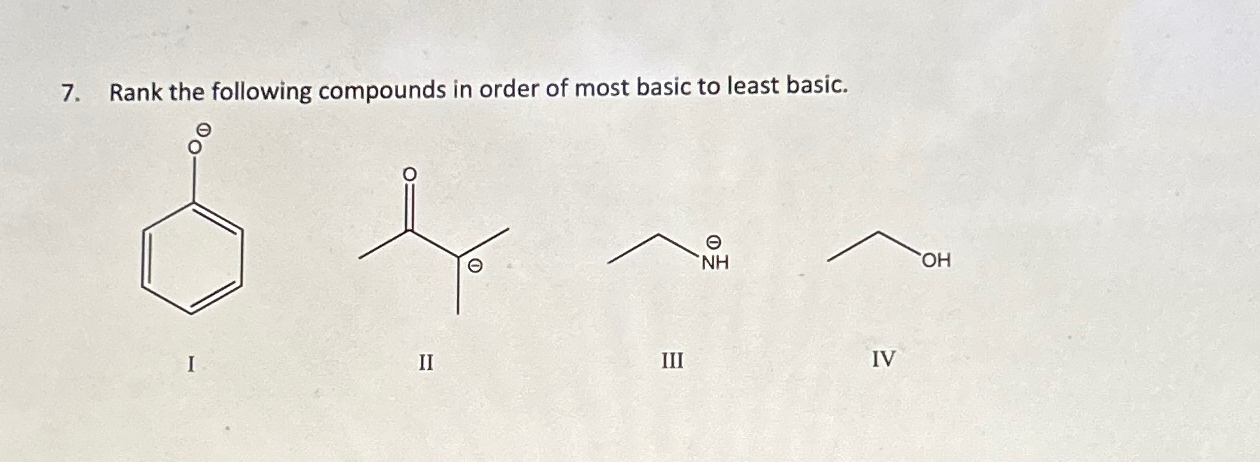 Rank the following compounds in order of most basic | Chegg.com