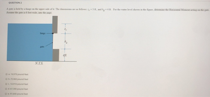 Solved QUESTION 2 =3ft.de - For the water level shown in the | Chegg.com