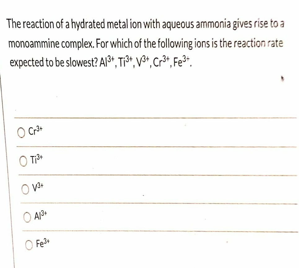 Solved The reaction of a hydrated metal ion with aqueous | Chegg.com ...