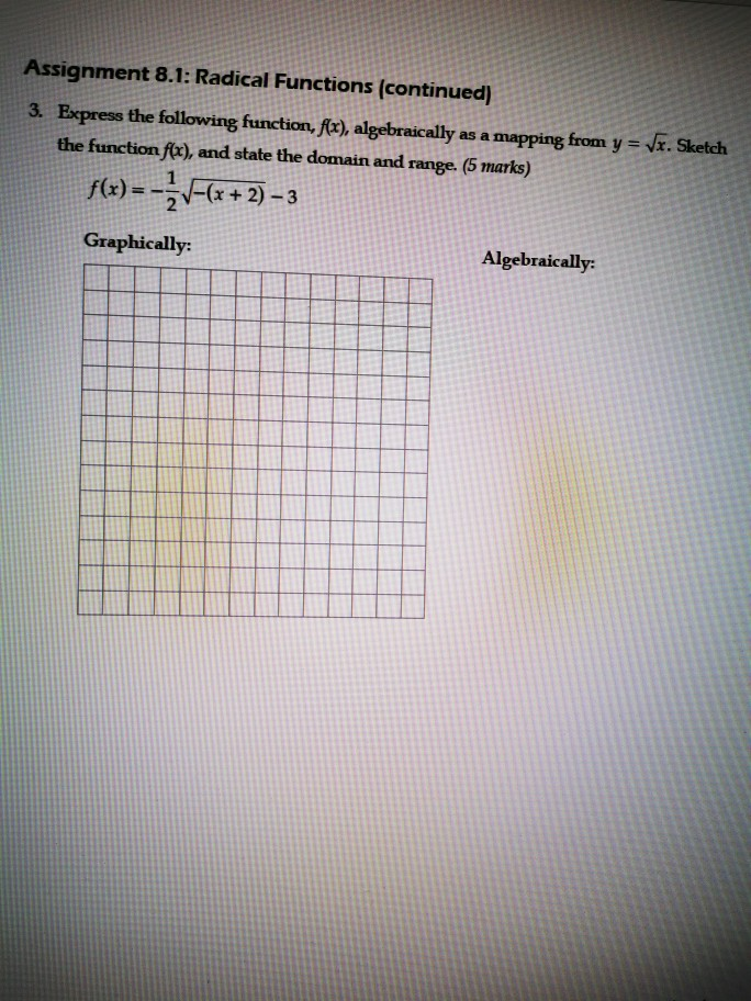 Solved Assignment 8.1: Radical Functions (continued) 3. | Chegg.com