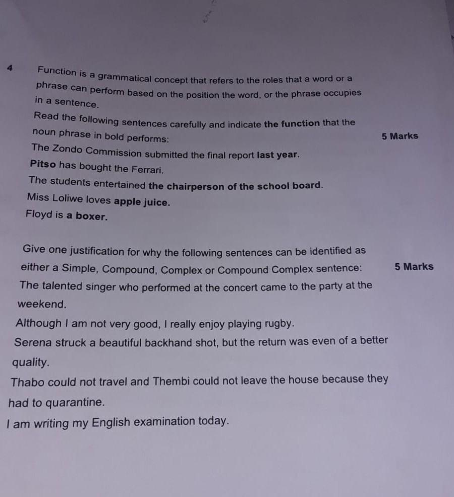 4 Function is a grammatical concept that refers to | Chegg.com