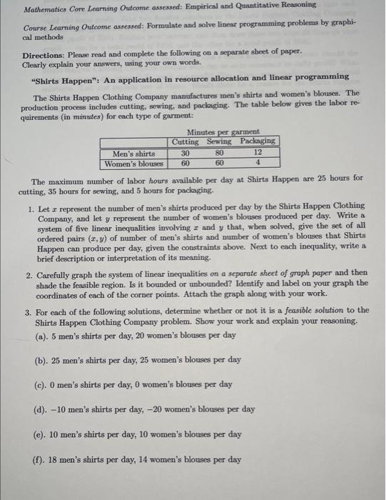 Solved Mathematics Core Learning Outcome assessed: Empirical | Chegg.com Solved Mathematics Core Learning Outcome assessed: Empirical | Chegg.com