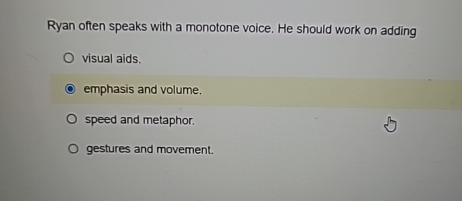 Solved Ryan often speaks with a monotone voice. He should | Chegg.com