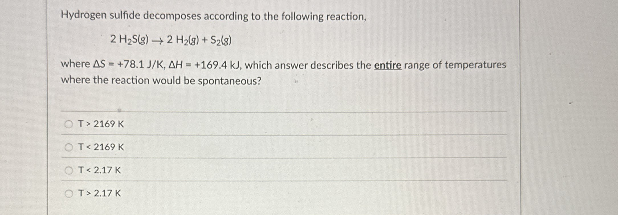 High Quality SOLUTION Hydrogen sulfide decomposes according to the | Chegg.com