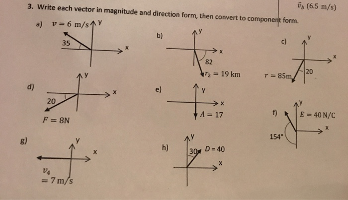 Solved Üb (6.5 m/s) 3. Write each vector in magnitude and | Chegg.com