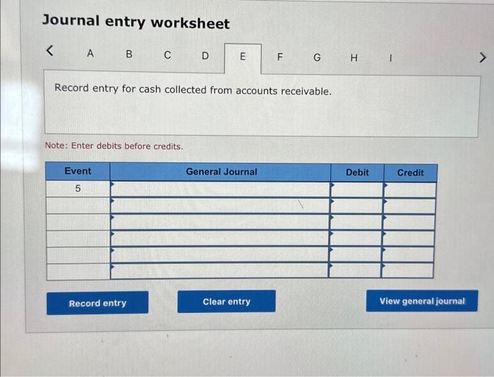 Solved Journal entry worksheet Record entry for cash | Chegg.com