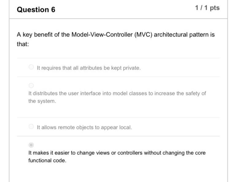 Solved A key benefit of the Model-View-Controller (MVC) | Chegg.com