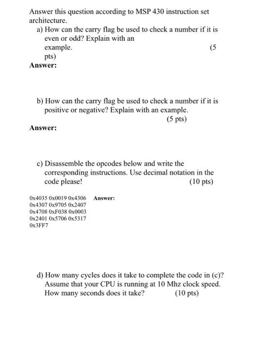 Solved Answer this question according to MSP 430 instruction | Chegg.com