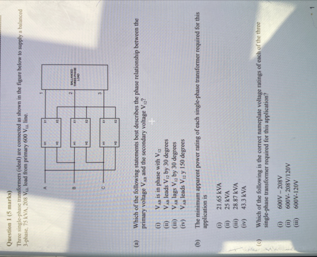 Solved Question 1 (5 ﻿marks)Three single-phase transformers | Chegg.com