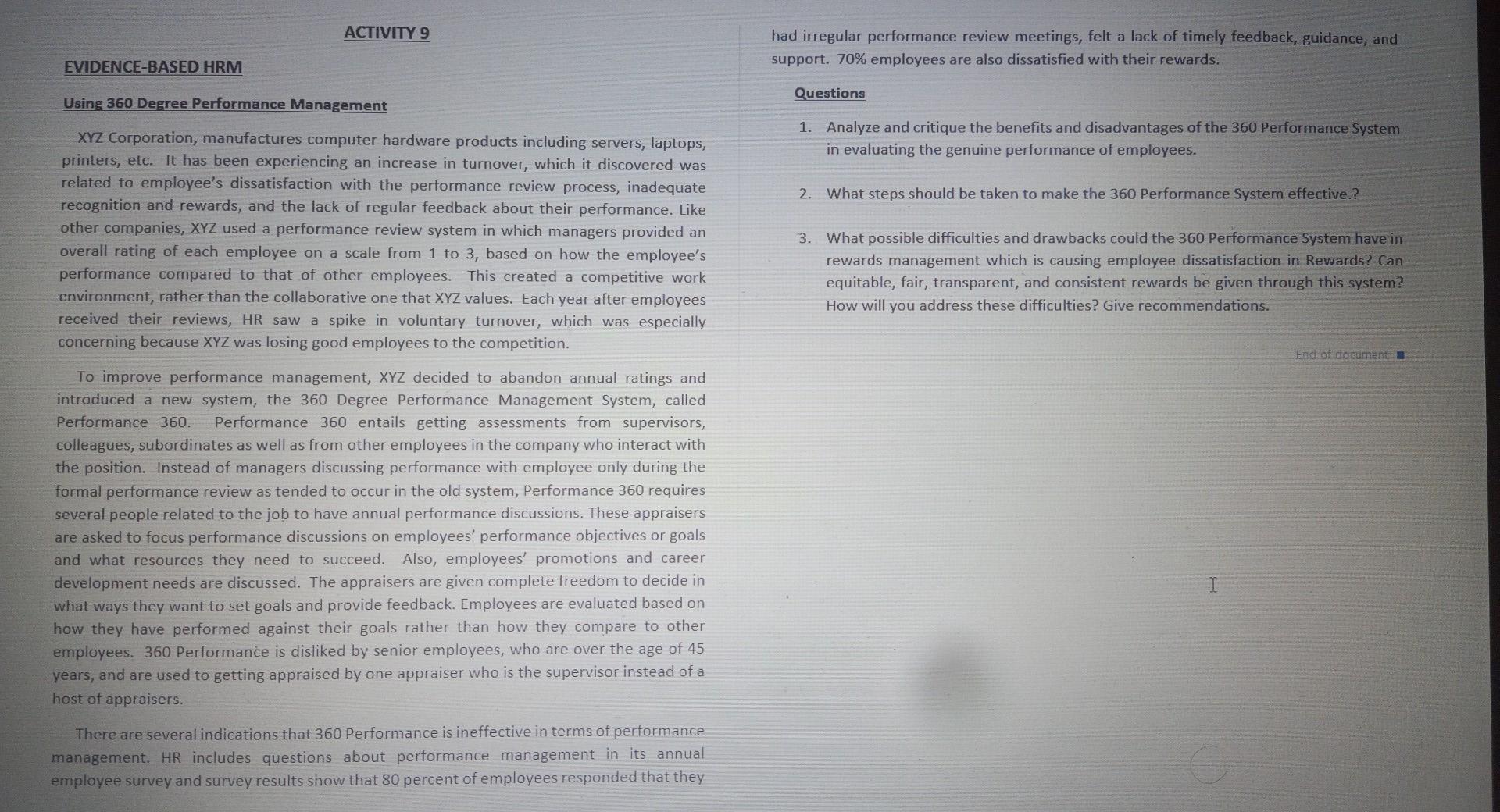 Solved ACTIVITY 9 had irregular performance review meetings, | Chegg.com