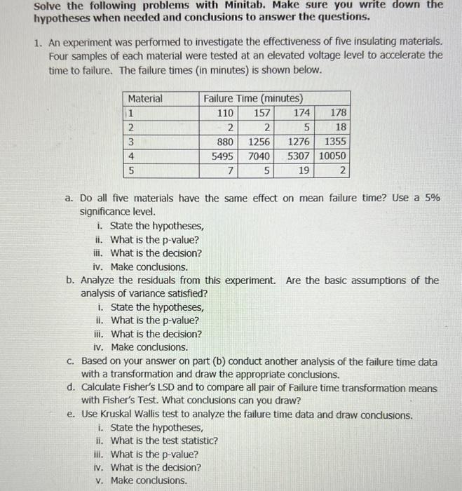 Solved Solve the following problems with Minitab. Make sure | Chegg.com