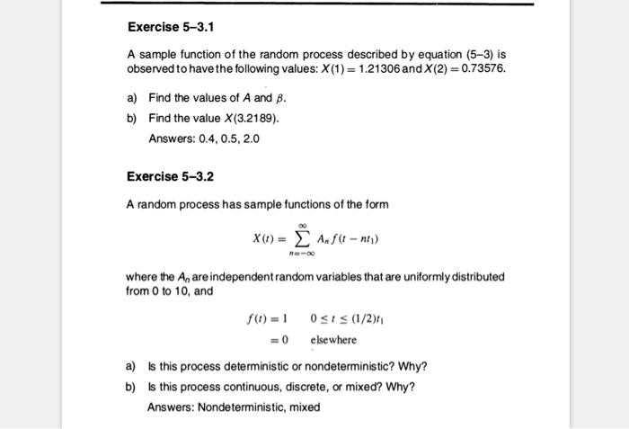 Solved Exercise 5–3.1 A sample function of the random | Chegg.com