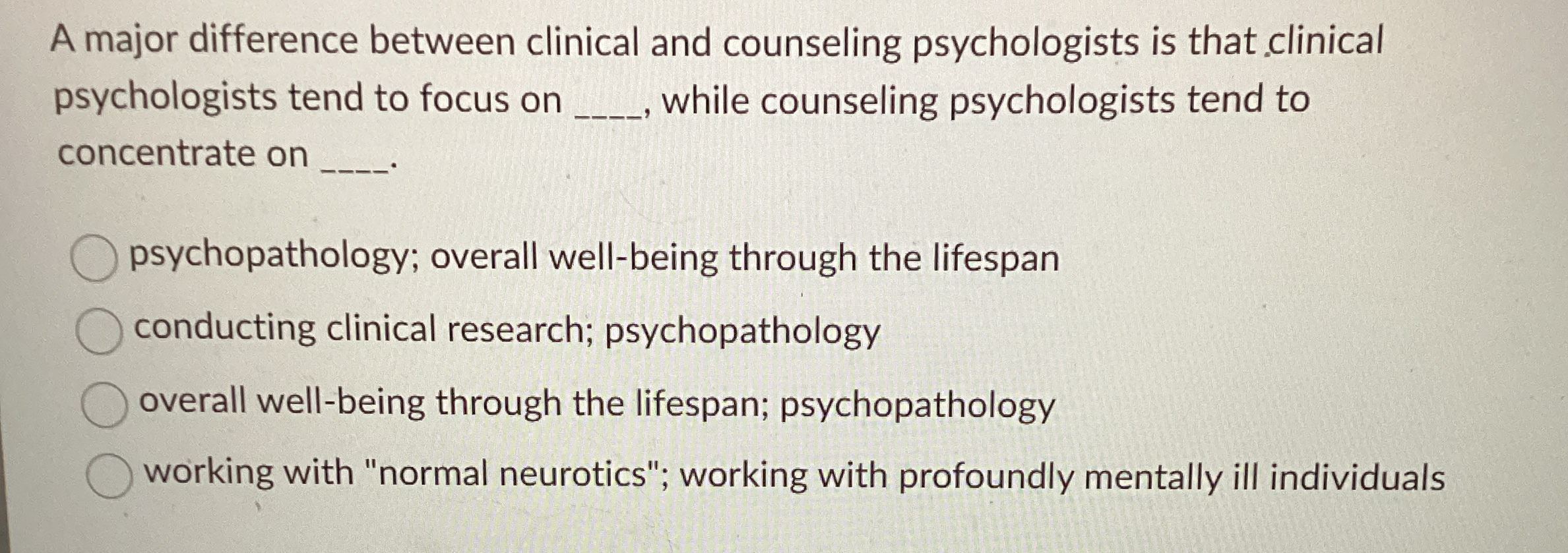 Solved A major difference between clinical and counseling | Chegg.com