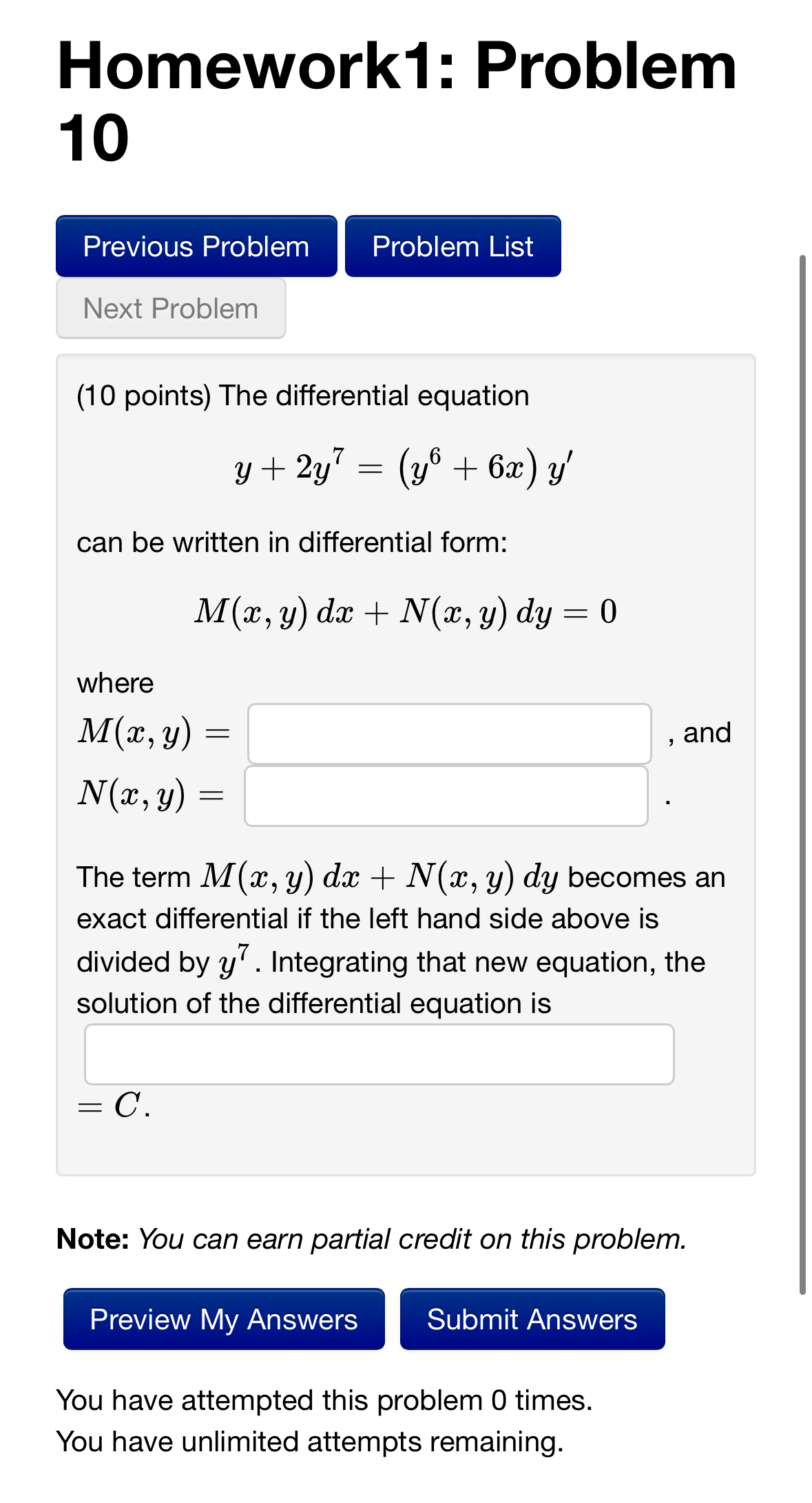 Solved Homework1: Problem 10(10 ﻿points) ﻿The differential | Chegg.com