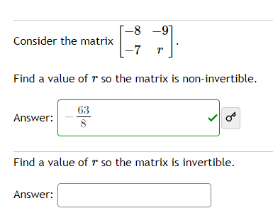 Solved Consider the matrix [-8-9-7r].Find a value of r ﻿so | Chegg.com