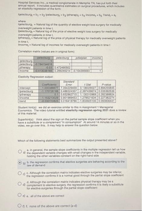 Solved Hospital Services inc., a medical congiomerate in | Chegg.com