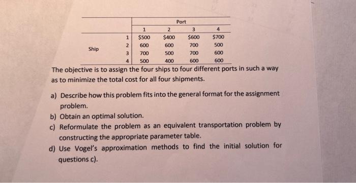 Solved c. Use the transportation simplex to find an optimal | Chegg.com