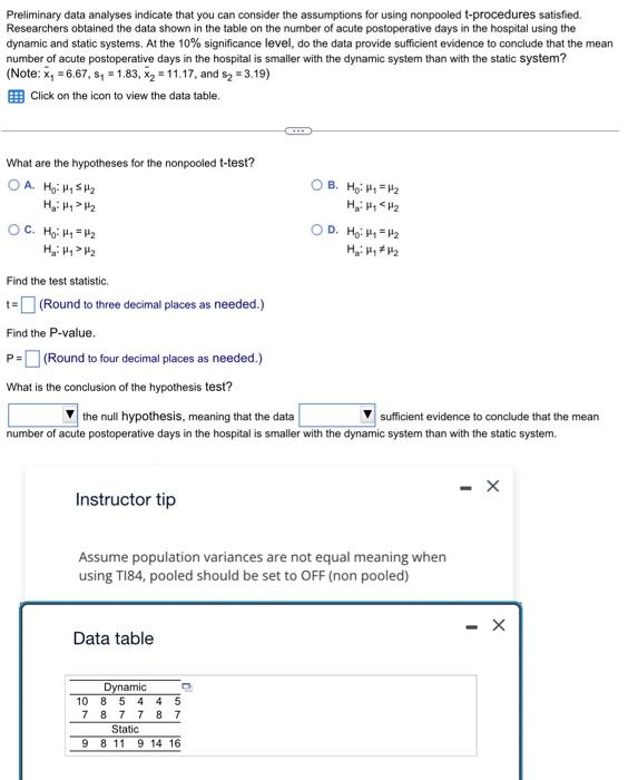 Solved Preliminary data analyses indicate that you can | Chegg.com
