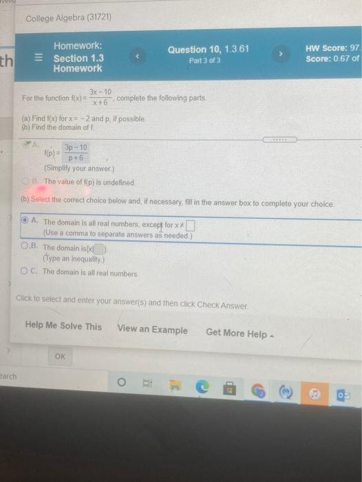 Solved College Algebra 31721 Th Homework Section 1 3