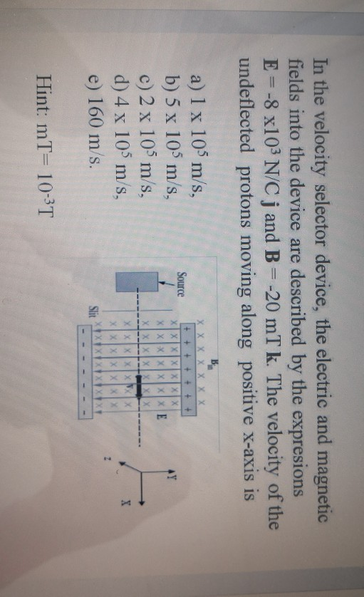 Solved In the velocity selector device, the electric and | Chegg.com