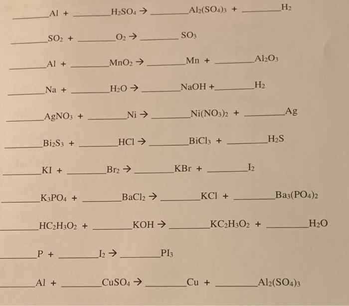 Solved Al + H2 H2SO4 → Al2(SO4)3 + SO2 + _02 → SO3 MnO2 → | Chegg.com