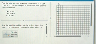 Find the minimum and maximum values of z=8x 2y (if | Chegg.com