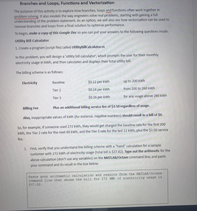Solved Branches and Loops, Functions and Vectorization The | Chegg.com