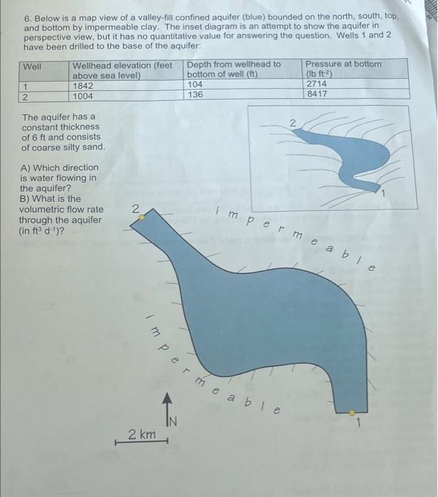 Solved 6. Below is a map view of a valley-fill confined | Chegg.com