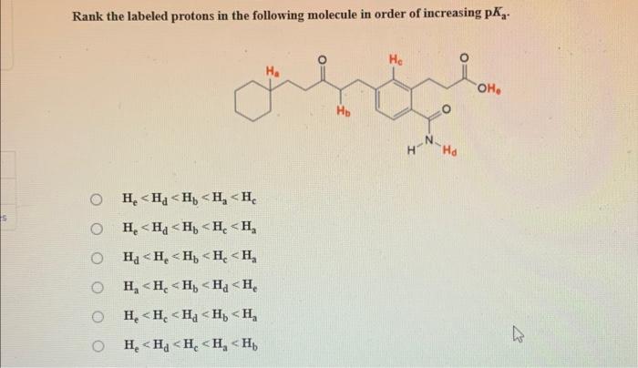 Solved Rank the labeled protons in the following molecule in | Chegg.com