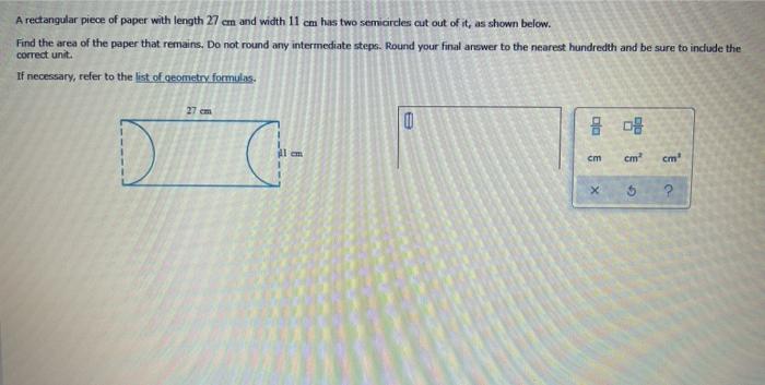 Solved A rectangular piece of paper with length 27 cm and | Chegg.com