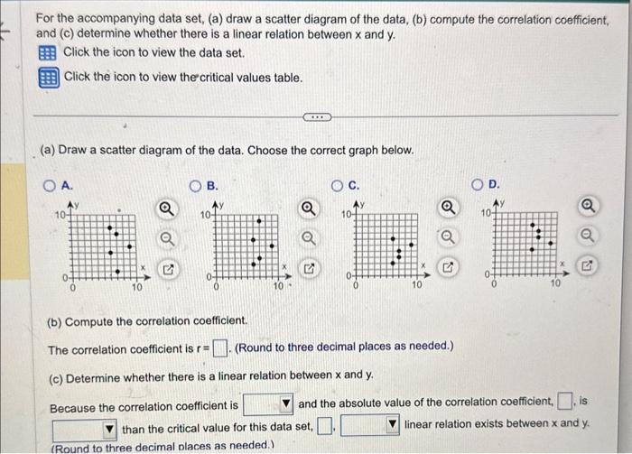 Solved For the accompanying data set, (a) draw a scatter | Chegg.com