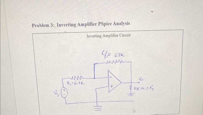 Solved Problem 3: Inverting Amplifier PSpice Analysis | Chegg.com