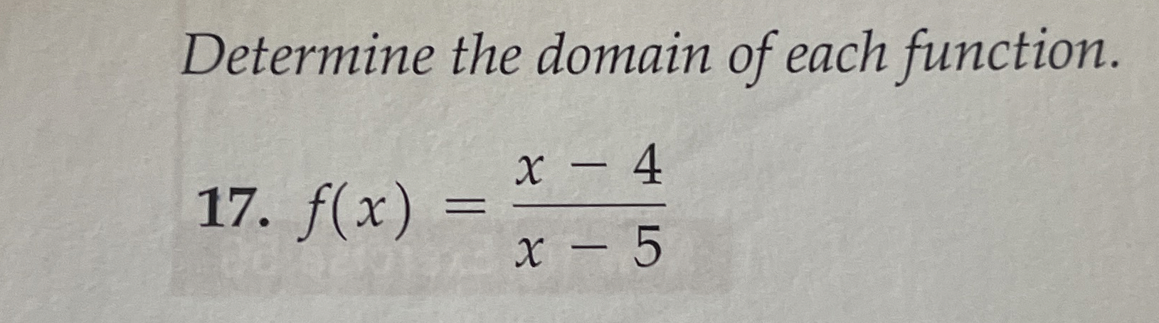 Solved Determine the domain of each function.17. f(x)=x-4x-5 | Chegg.com