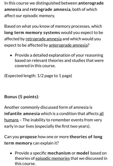 Solved In this course we distinguished between anterograde | Chegg.com