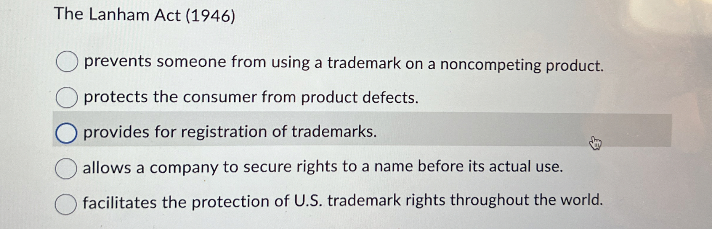 Solved The Lanham Act (1946)prevents someone from using a | Chegg.com
