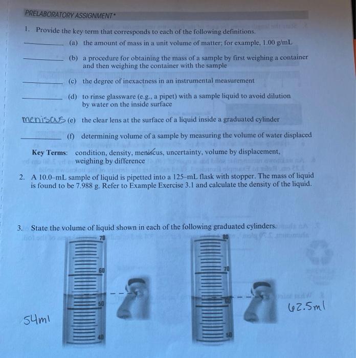 Solved PRELABORATORY ASSIGNMENT 1. Provide the key term that | Chegg.com